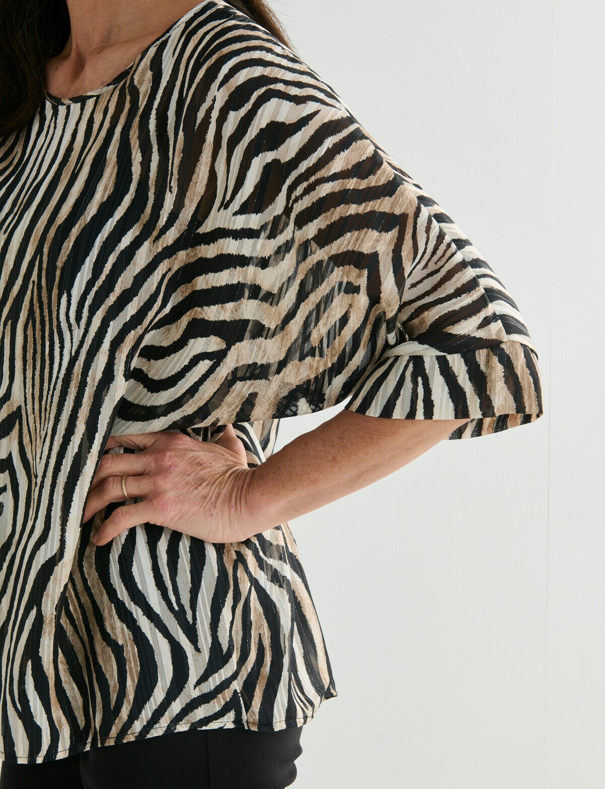 Ella J Zebra Print Drapey Top, Cream - Tops