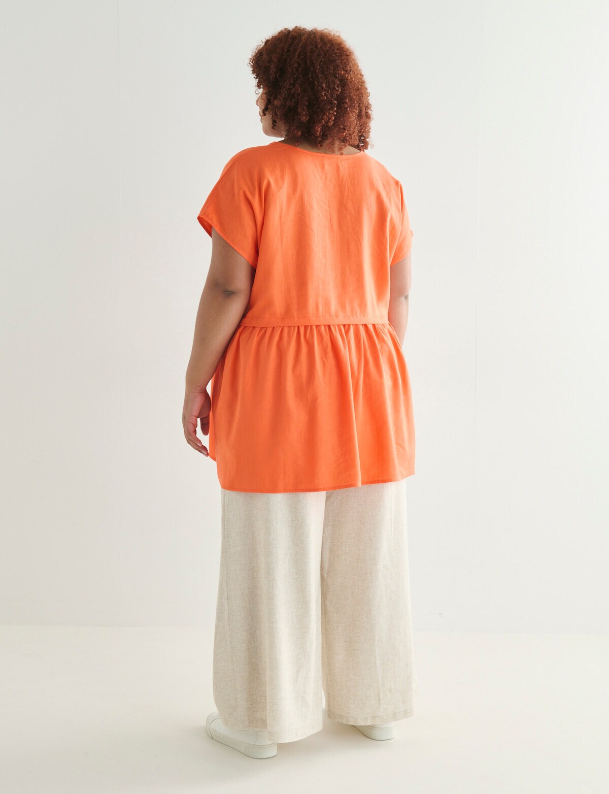 Studio Curve Linen Blend Drop Waist Top, Orange - Womens Red Dot