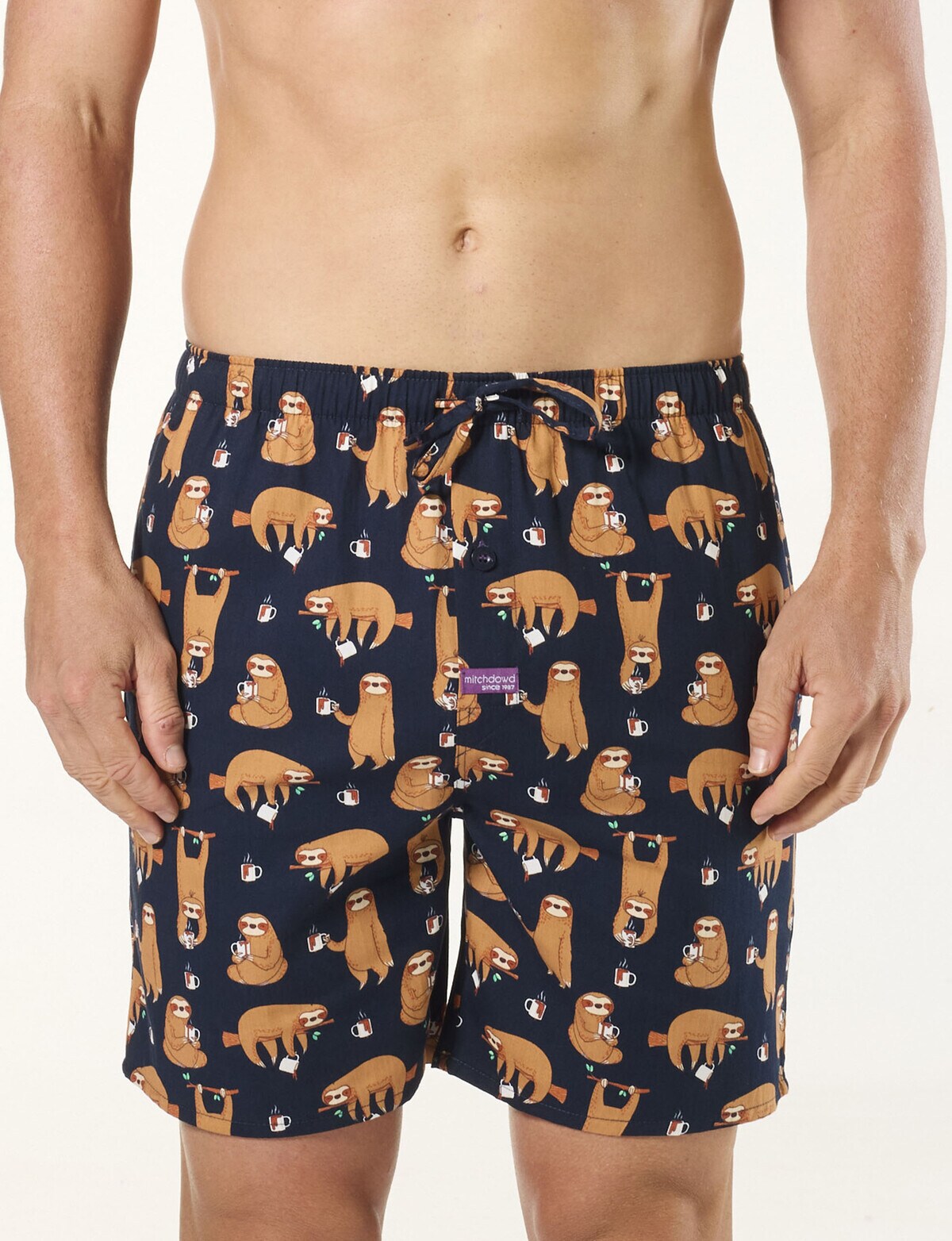 Mitch Dowd Hangin' Sloths Cotton Sleep Shorts, 2-Pack, Navy - Sleepwear