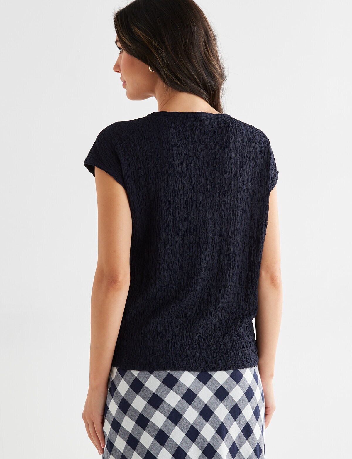 Whistle Textured Knit Tee, Navy - Tops