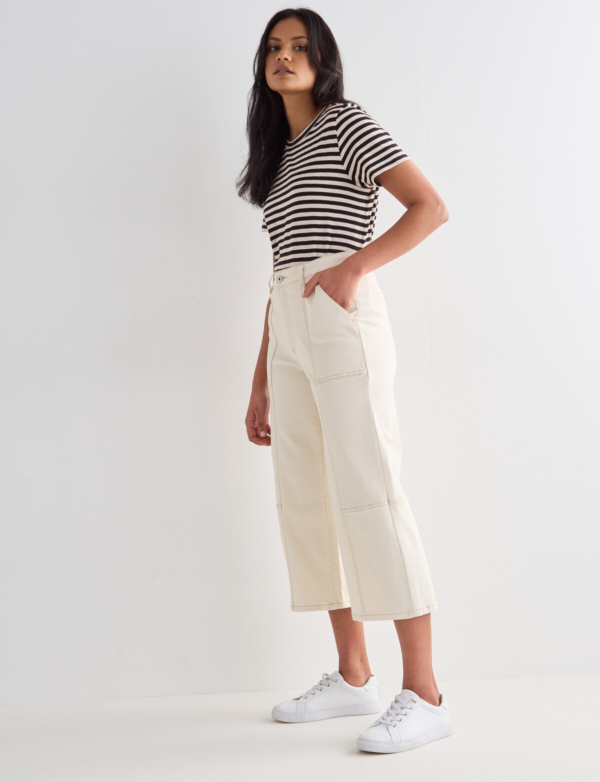 Denim Republic Crop Utility Jean, Ecru - Jeans