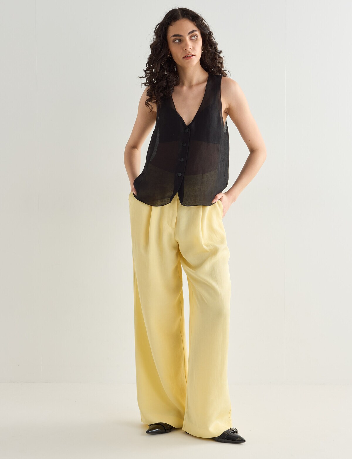 State of play Brooke Silk Blend Sheer Waistcoat, Black - Womens Clearance