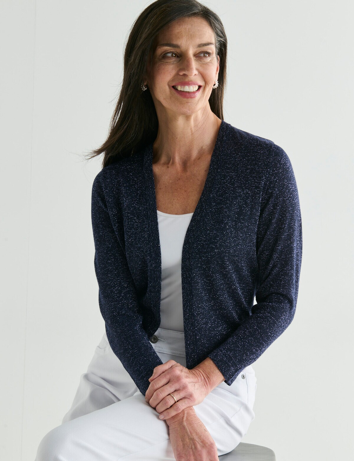 Ella J Sparkle 3/4 Sleeve Bolero, Navy - Womens Red Dot