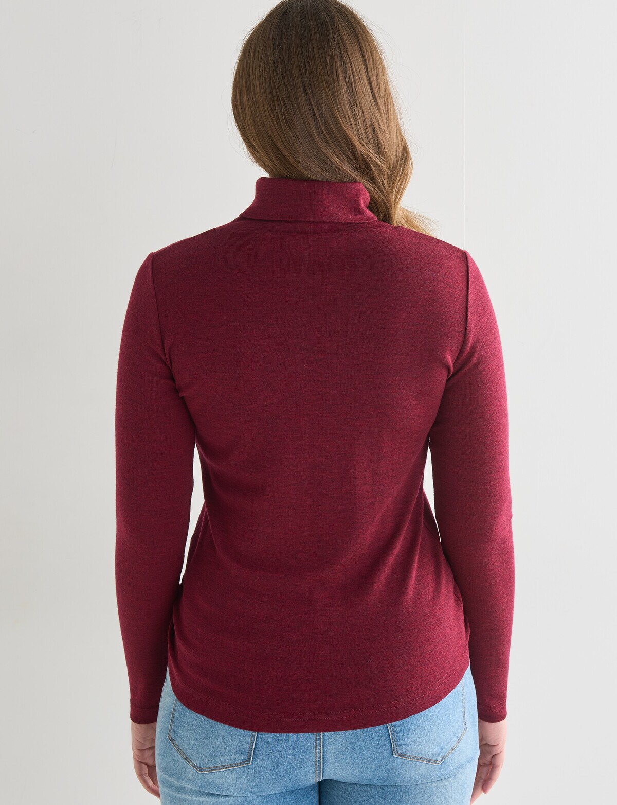 North South Merino Long Sleeve Roll Neck Top, Ruby Marle - Knitwear
