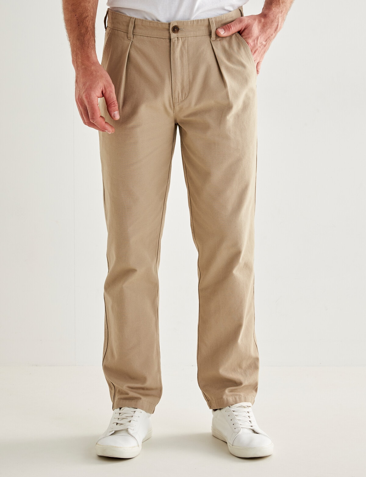 Gasoline Pleat Wide Leg Chino, Tan - Casual Pants