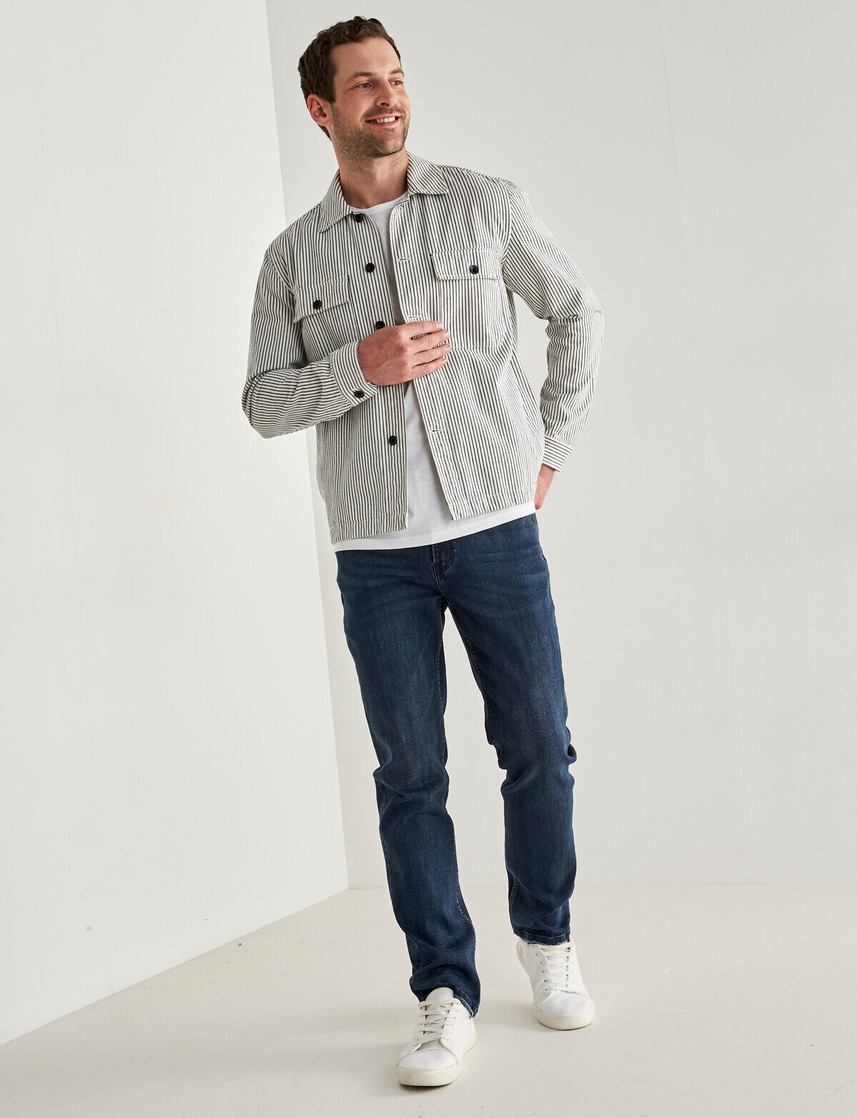 Gasoline Railway Stripe Jacket, White - Mens Red Dot