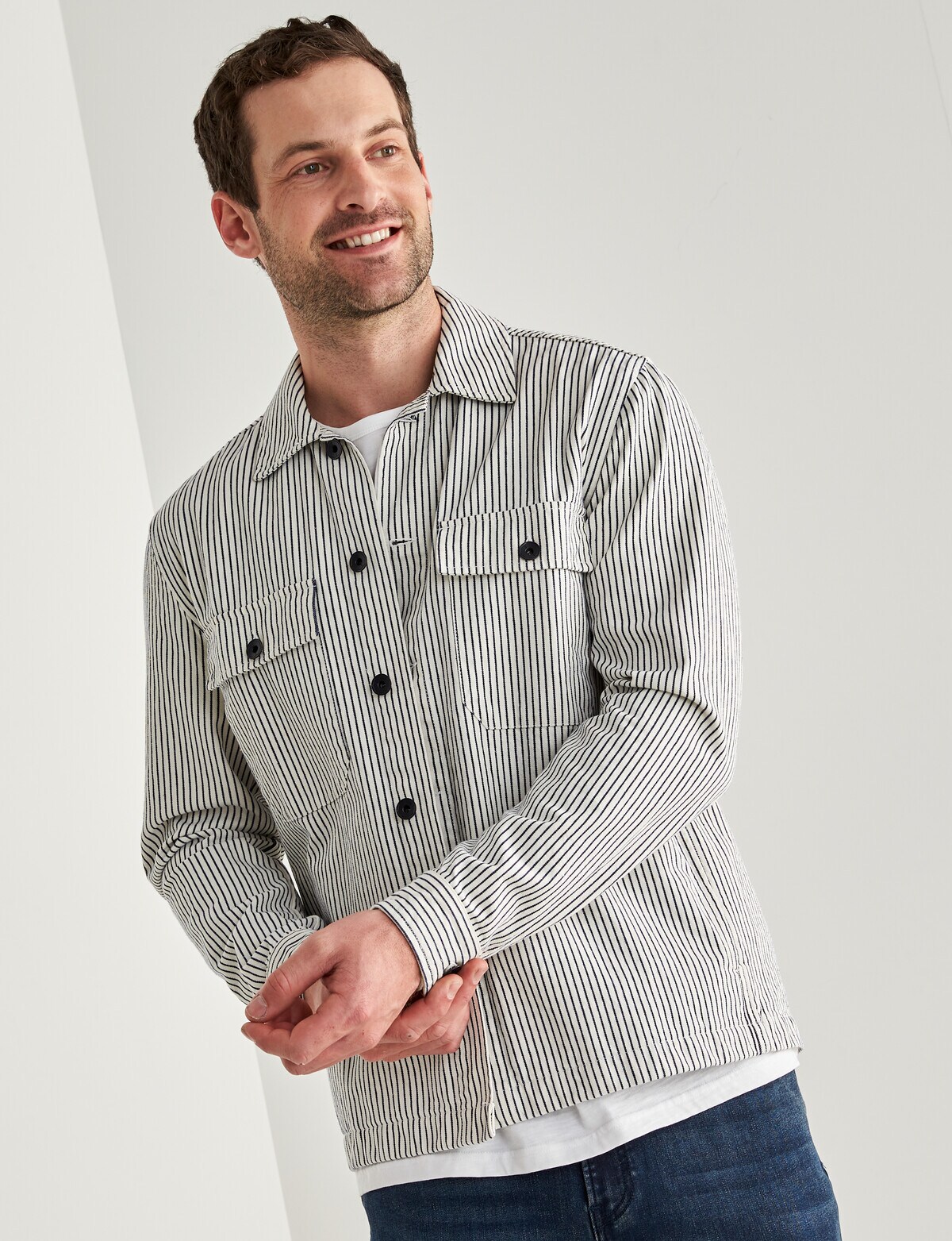 Gasoline Railway Stripe Jacket, White - Mens Red Dot