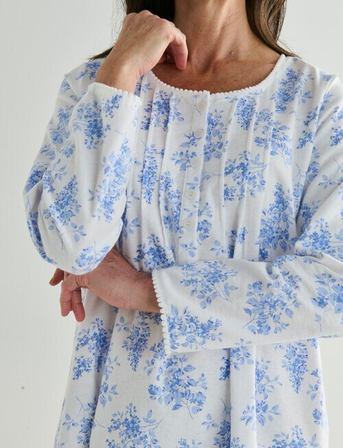 Ruby & Bloom Bouquet Flannel Long Sleeve Nightie, Blue, 10-26 - Nighties