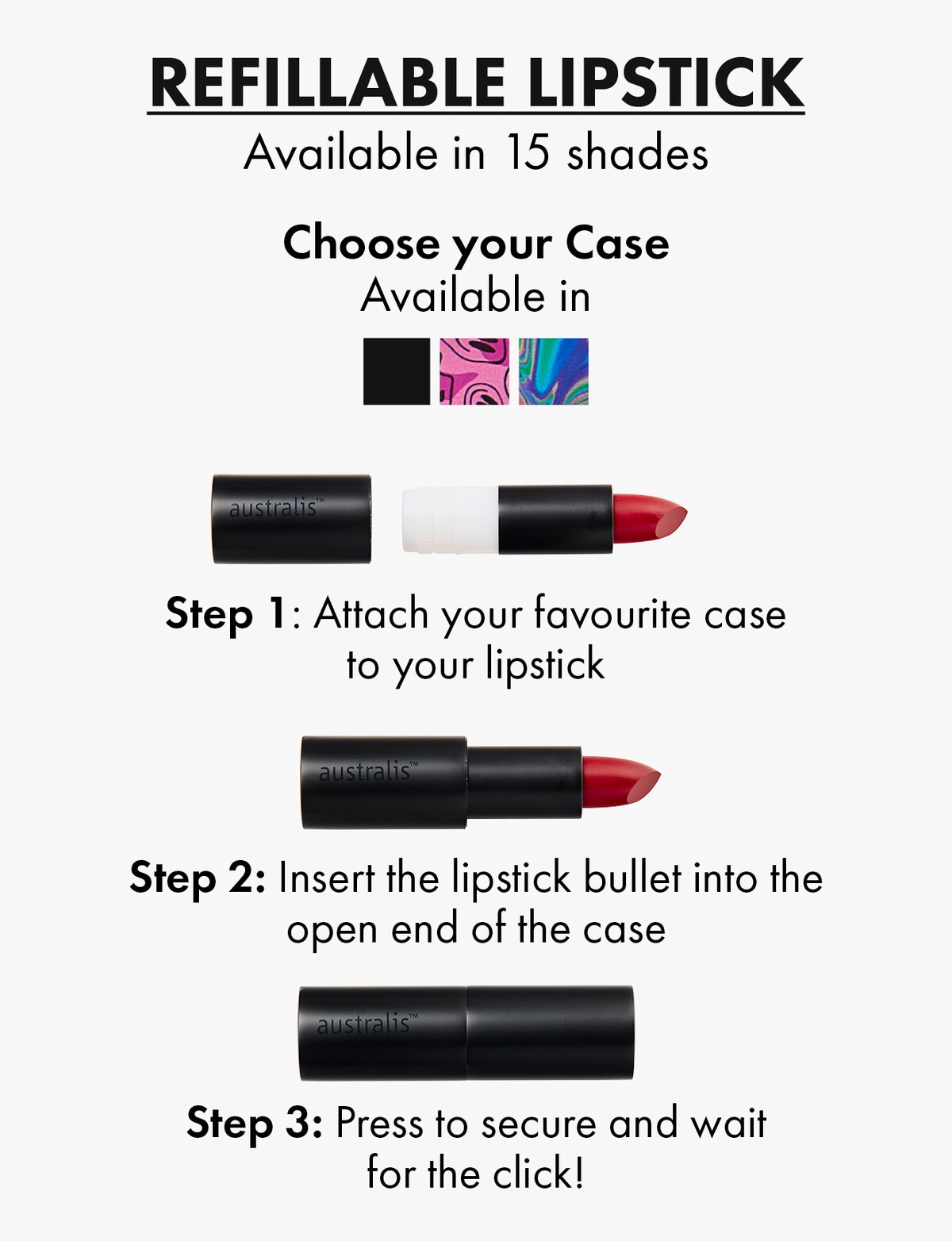 Australis Refillable Lipstick Case, Smiley - Makeup Brushes & Tools