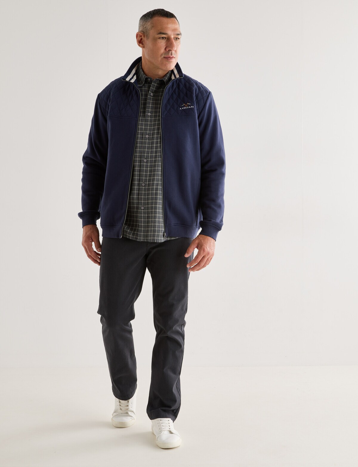 Logan Heath Fleece Sweatshirt, Navy - Mens Red Dot