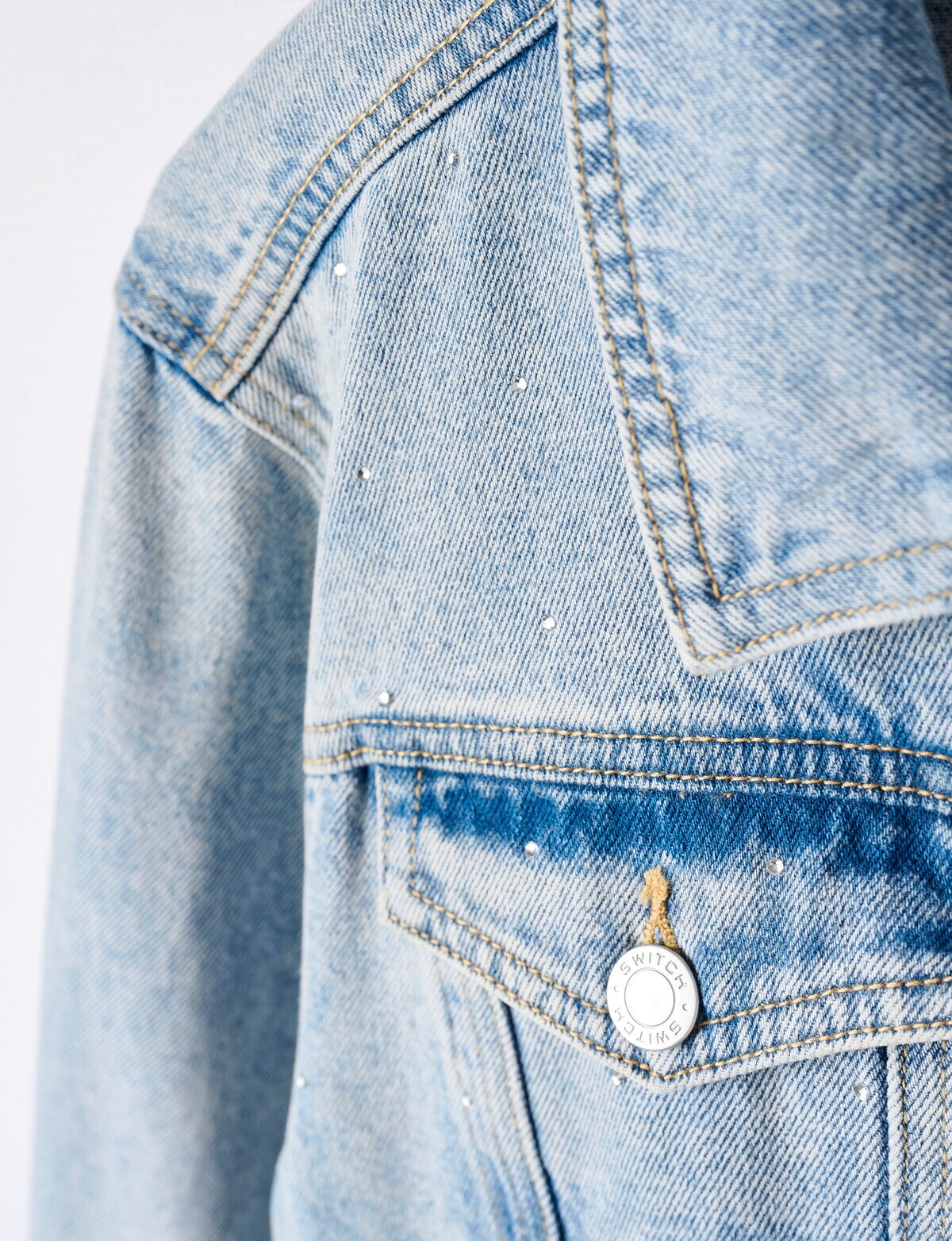Switch Embellished Boxy Denim Jacket, Acid Blue - Hoodies & Jackets