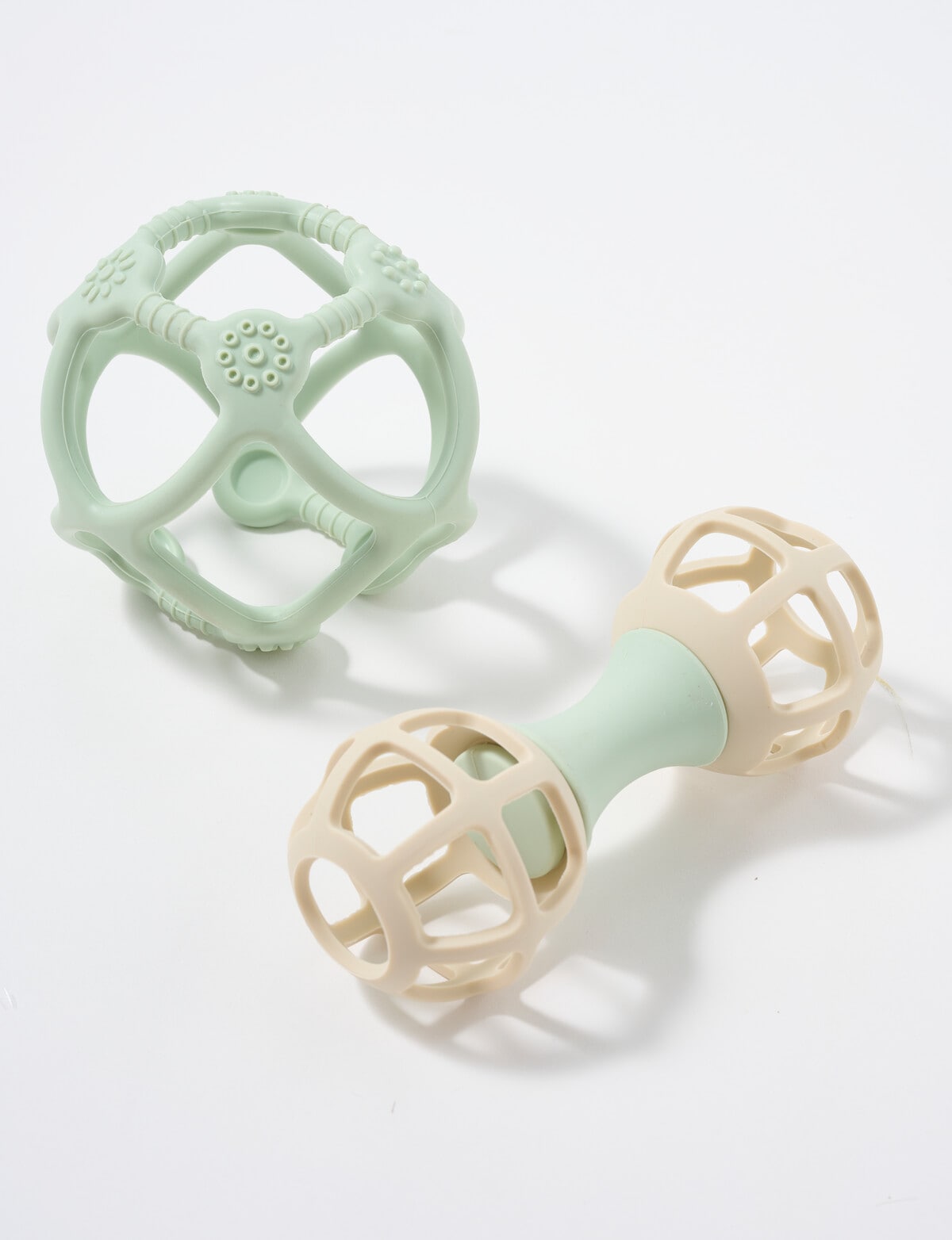 Teeny Weeny Silicone Rattle & Teether Ball Set, Green - Nursery Toys & Play