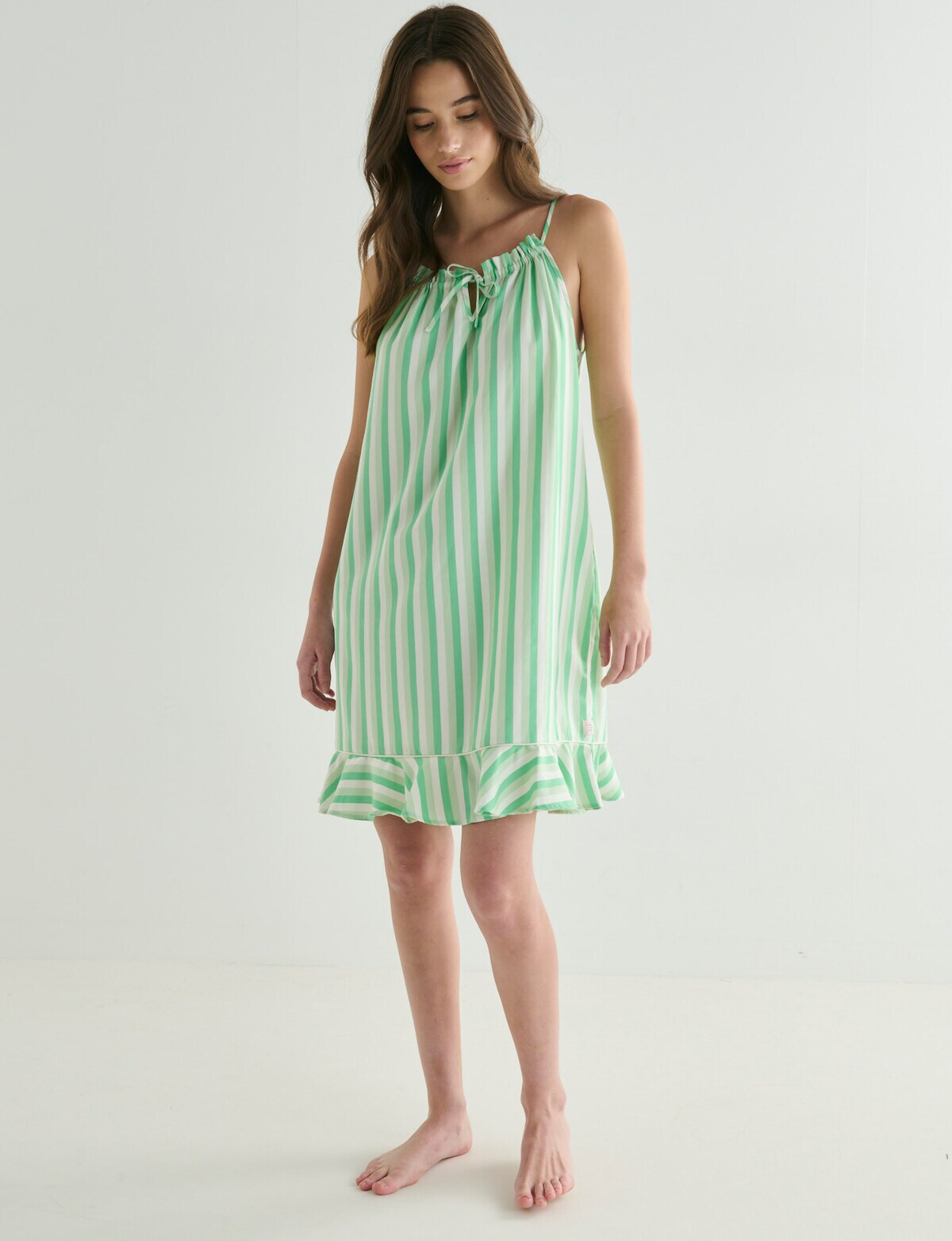 Mineral Sleep Stripe Sleeveless Nightie, Green - Nighties