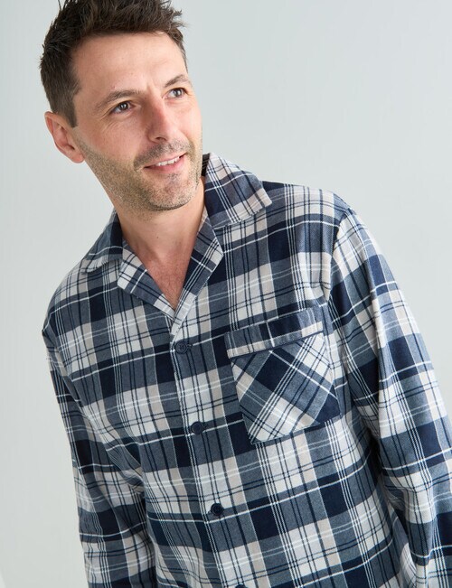 Chisel Check Flannel Long PJ Set, Navy, Stone & Beige, S-6XL - Mens ...