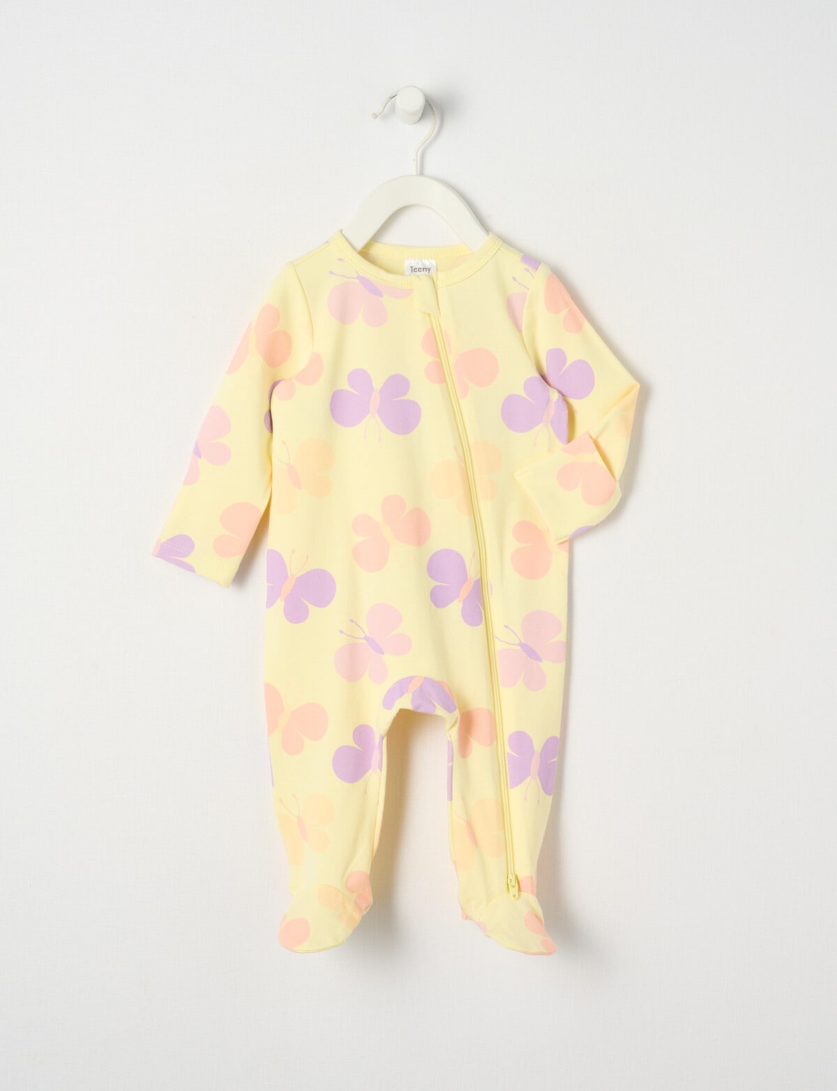 Teeny Weeny Sleep Pastel Butterfly Stretch Cotton Sleepsuit, Yellow ...