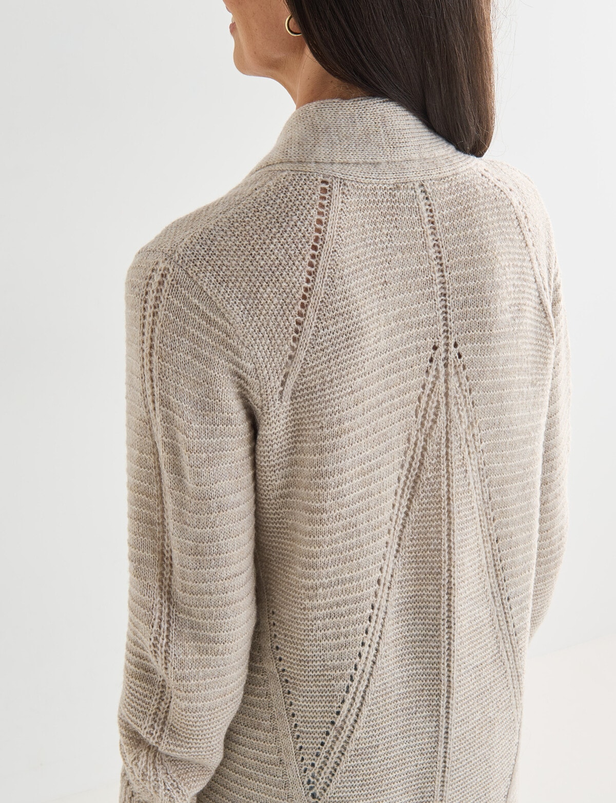 Ella J Deco Cardigan, Oatmeal - Knitwear