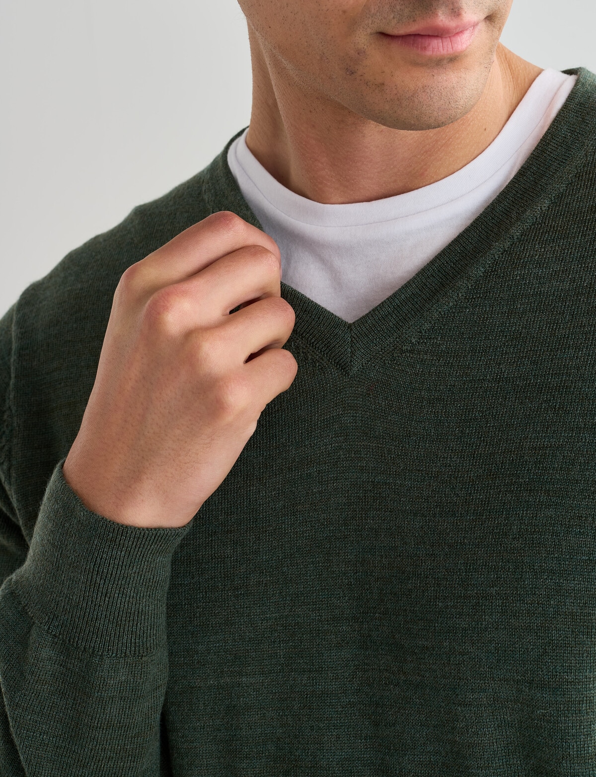 North South Merino V Neck Jumper, Sage - Knitwear