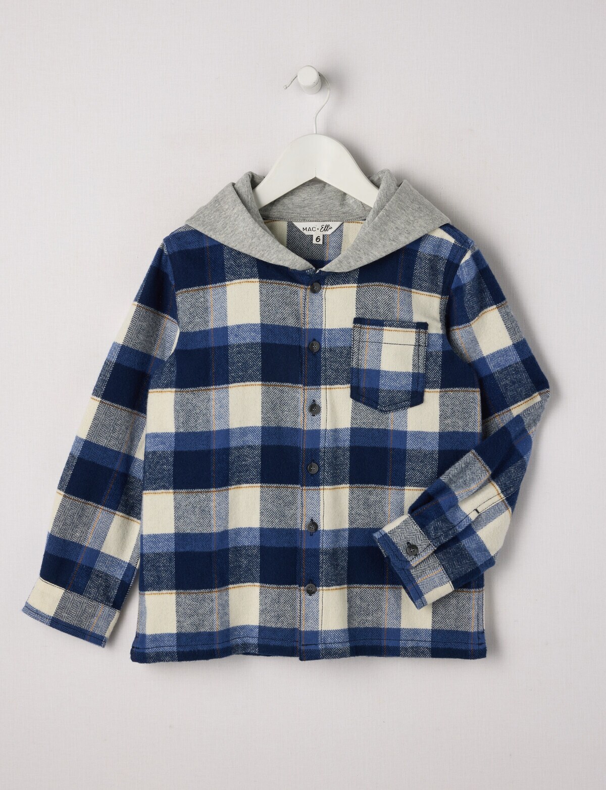 Mac & Ellie Long Sleeve Hooded Check Shirt, Navy - Childrens Red Dot