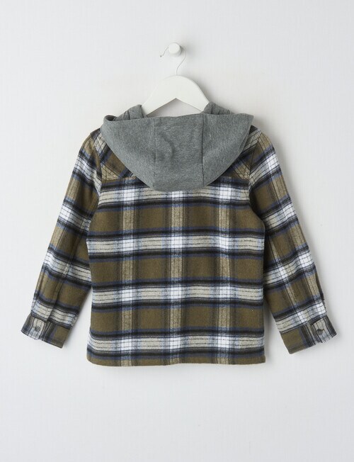Mac & Ellie Long Sleeve Hooded Check Shirt, Khaki - Childrens Red Dot