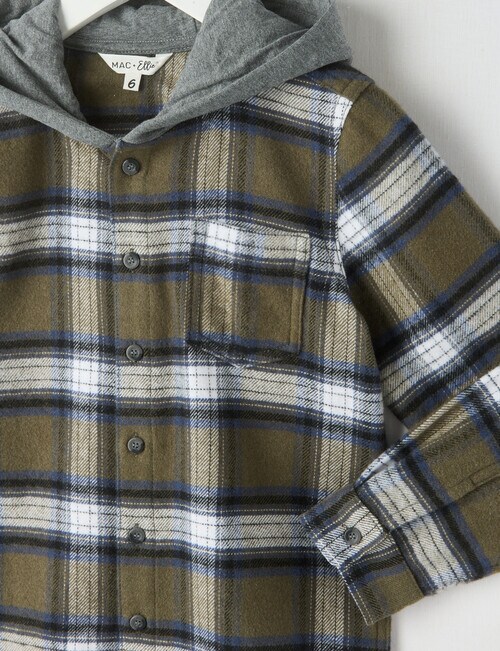Mac & Ellie Long Sleeve Hooded Check Shirt, Khaki - Childrens Red Dot