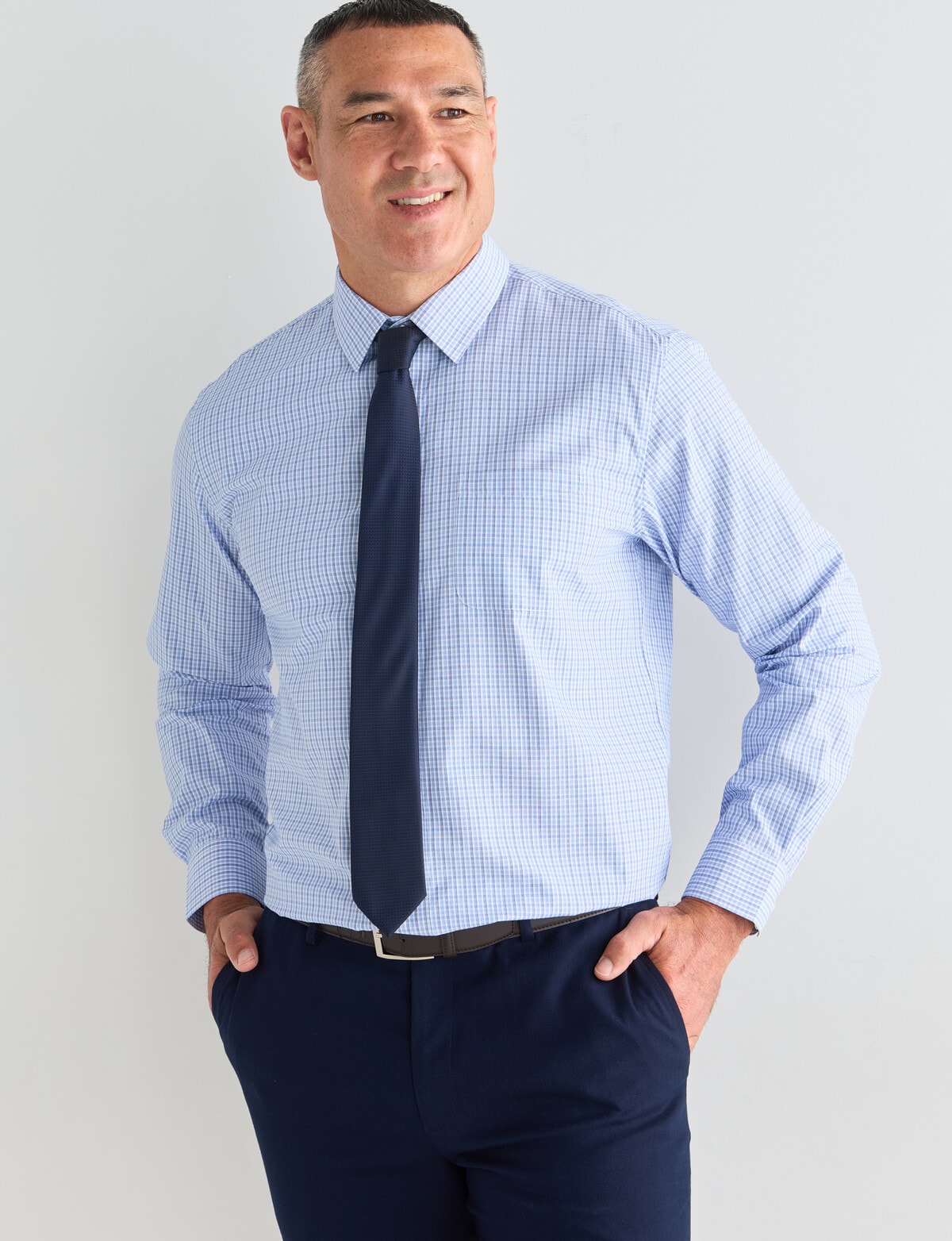 Chisel Multi Check Long Sleeve Shirt, Blue Navy - Formal Shirts