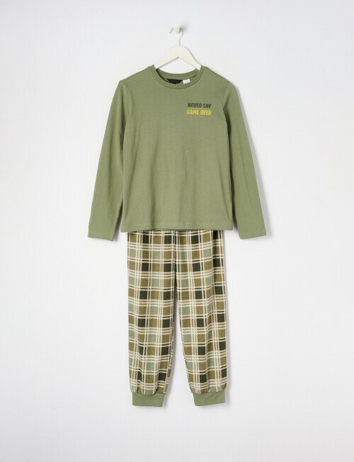Sleep Squad Never Say Game Over Knit Flannel PJ Set, Green, 8-16 ...