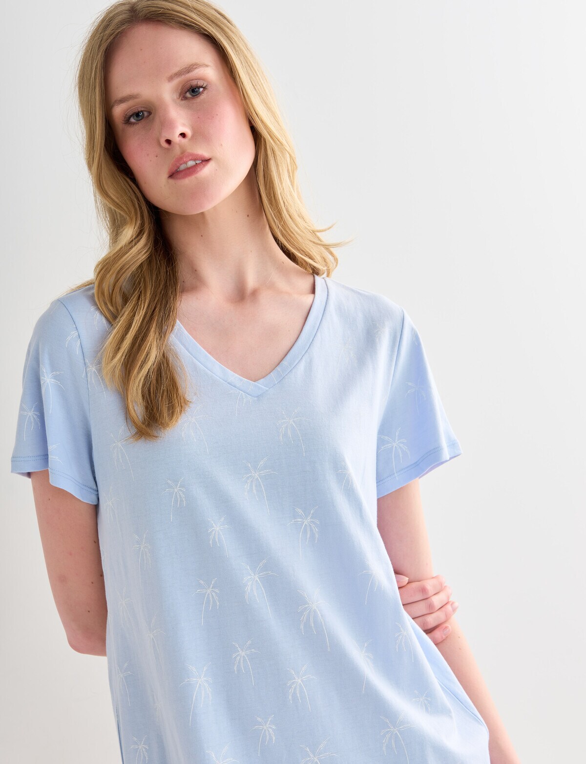 Zest Sleep Short Sleeve T-shirt Nightie, Pale Blue, 8-22 - Nighties