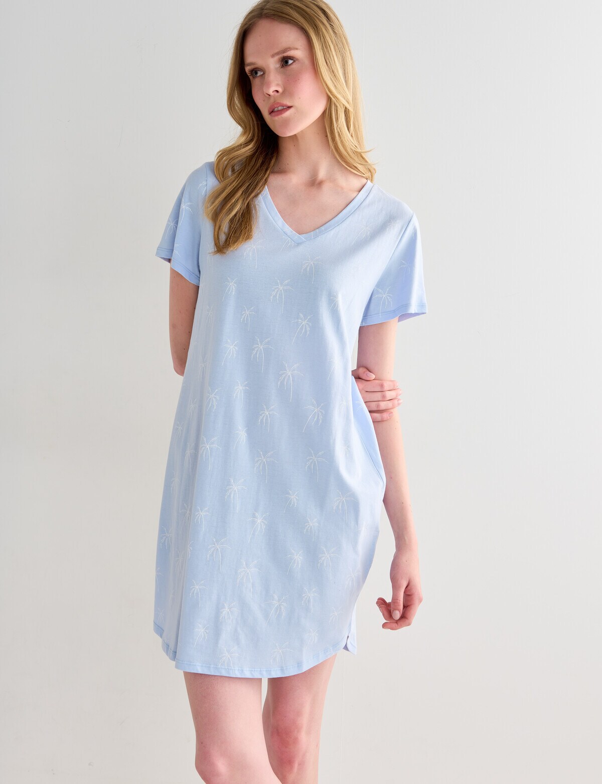 Zest Sleep Short Sleeve T-shirt Nightie, Pale Blue, 8-22 - Nighties
