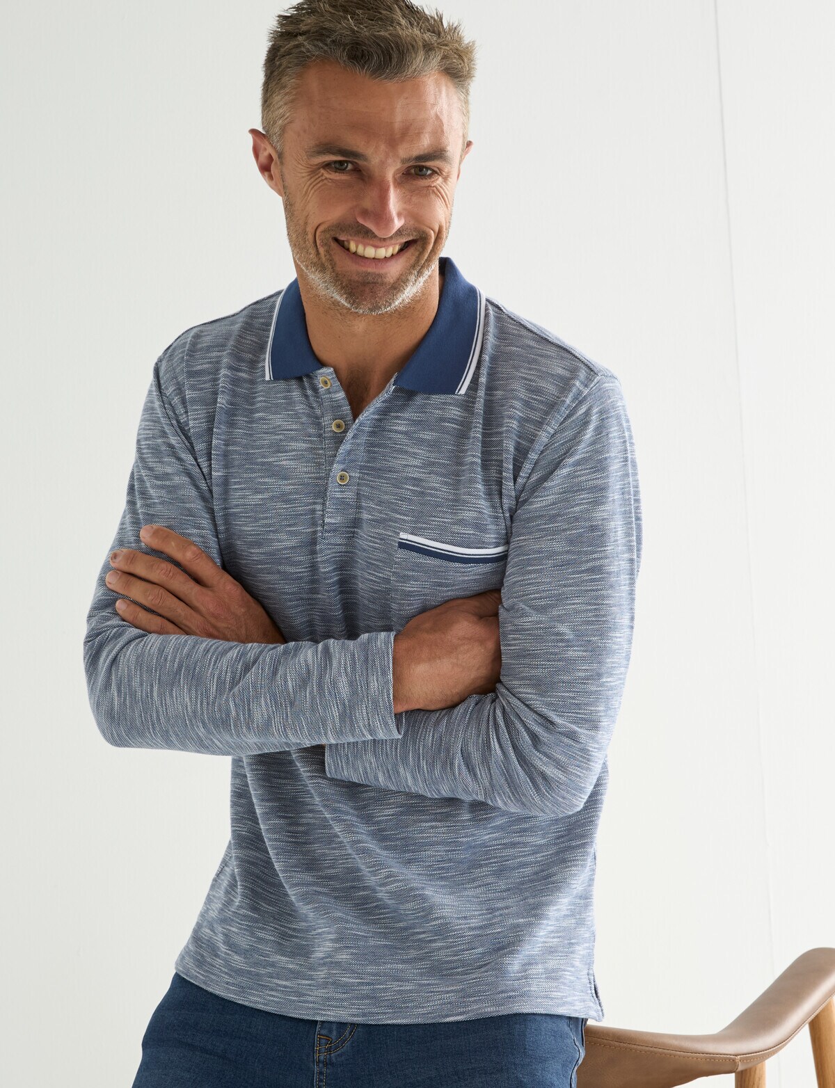 Chisel Long Sleeve Polo Shirt, Denim - T-shirts, Singlets & Polos