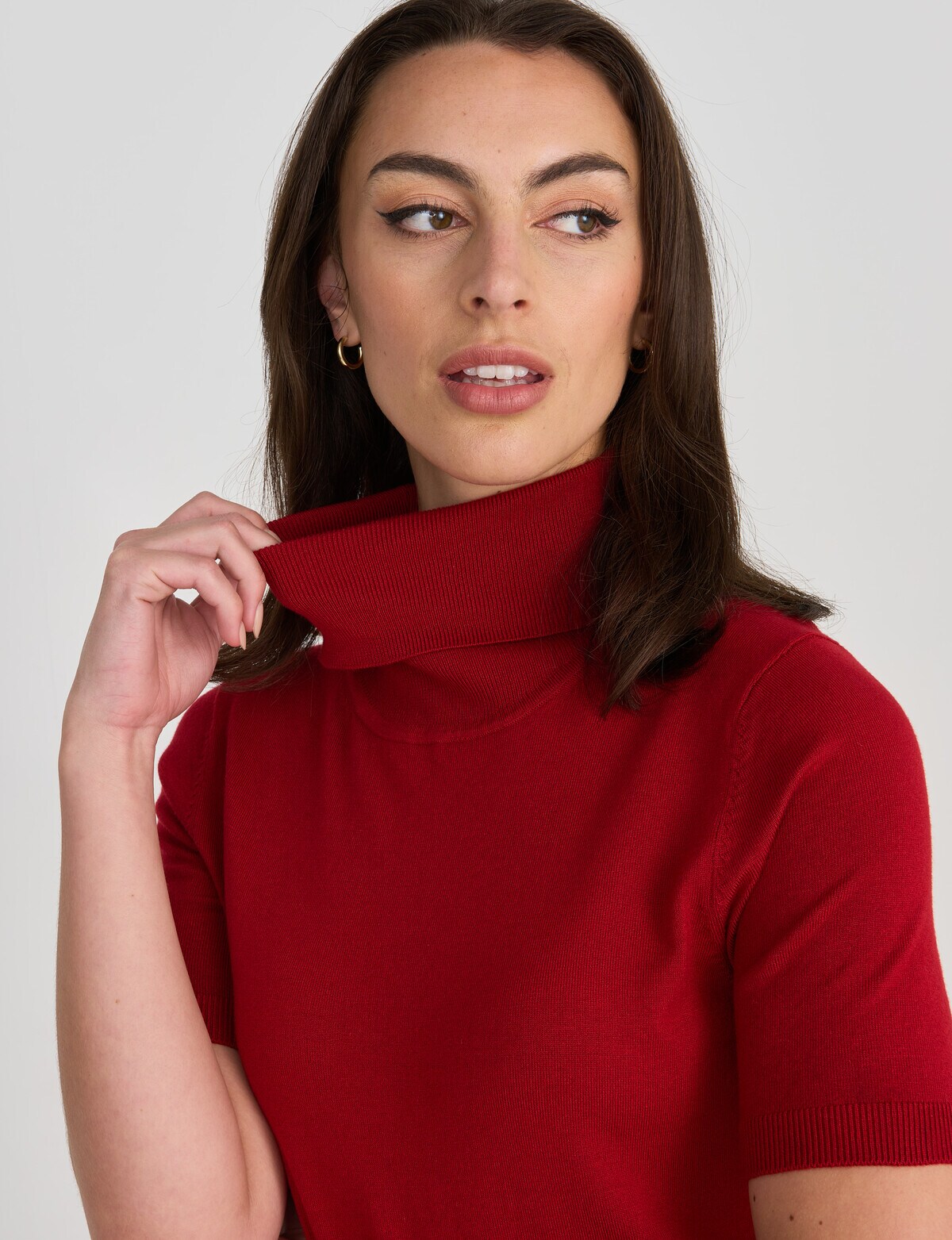 Oliver Black Turtle Neck Short Sleeve Jumper, Ruby - Knitwear