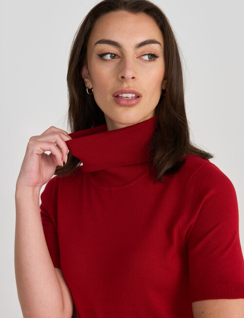 Oliver Black Turtle Neck Short Sleeve Jumper, Ruby - Knitwear