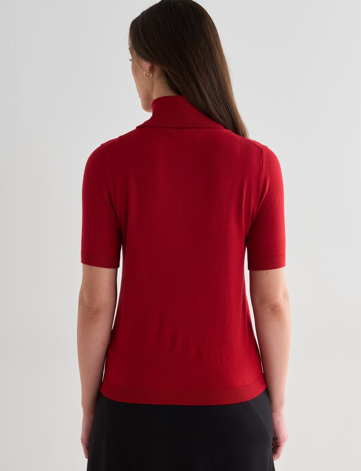 Oliver Black Turtle Neck Short Sleeve Jumper, Ruby - Knitwear