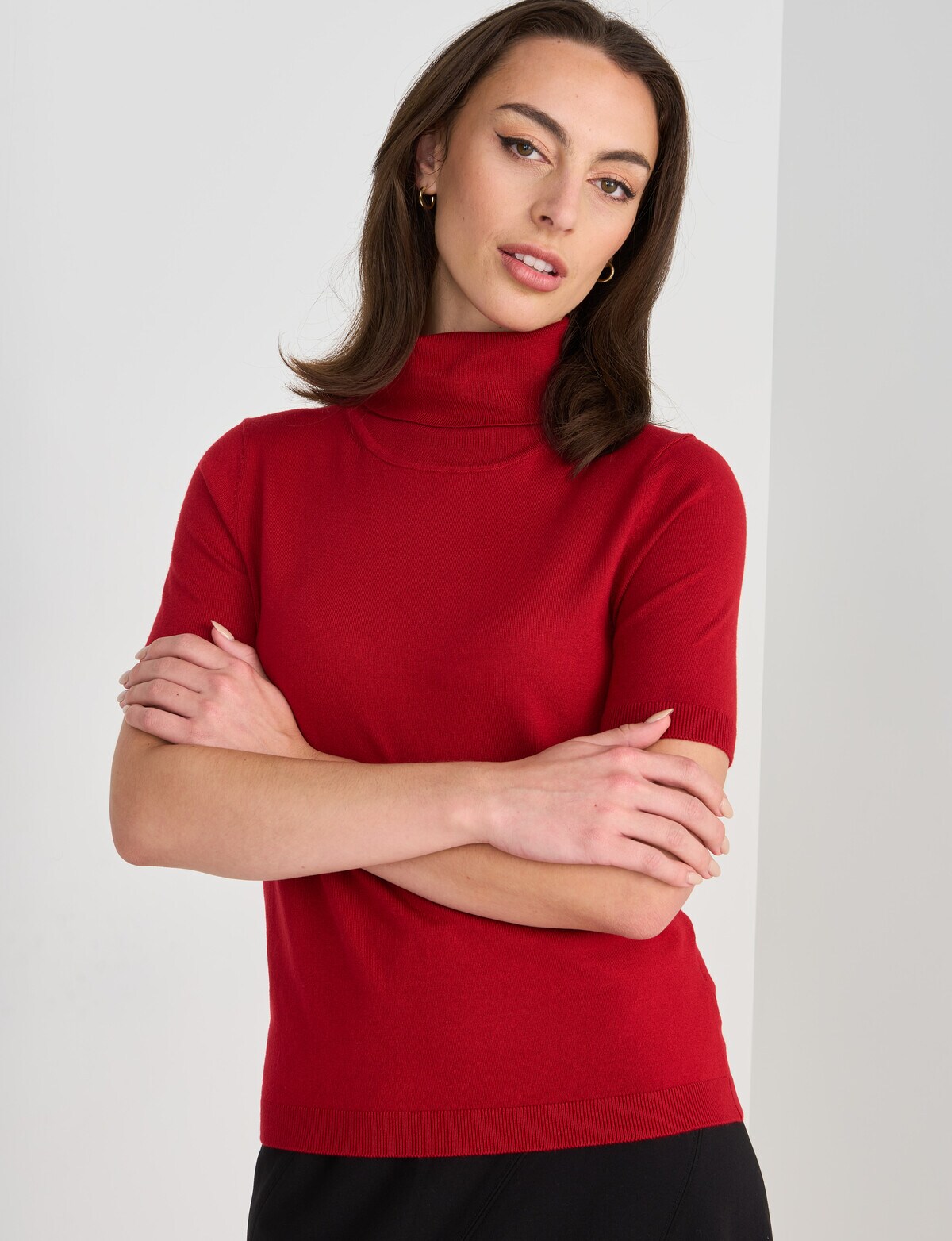 Oliver Black Turtle Neck Short Sleeve Jumper, Ruby - Knitwear