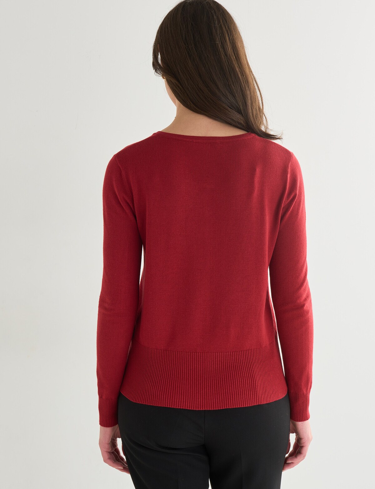 Oliver Black Long Sleeve Crew Neck Cardigan, Ruby - Knitwear