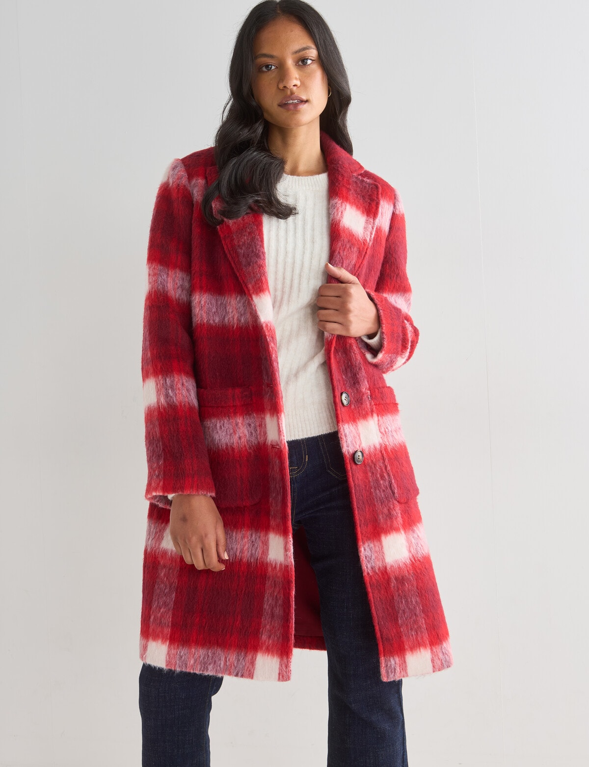 Whistle Check Pocket Coat, Ruby - Coats & Jackets