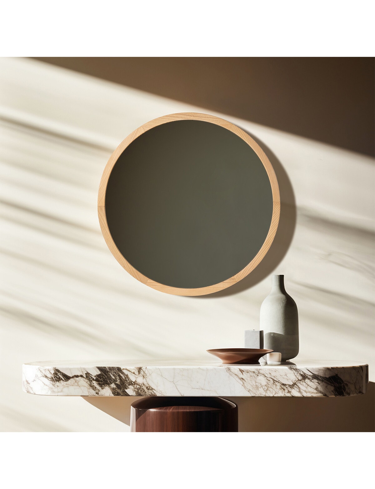 M&Co Turner Wall Round Mirror, Natural - Mirrors