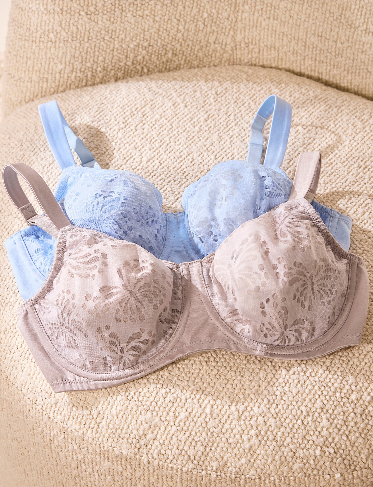 Triumph Lacy Minimiser Bra, 2-Pack, Blue Sea & Grey - Bras