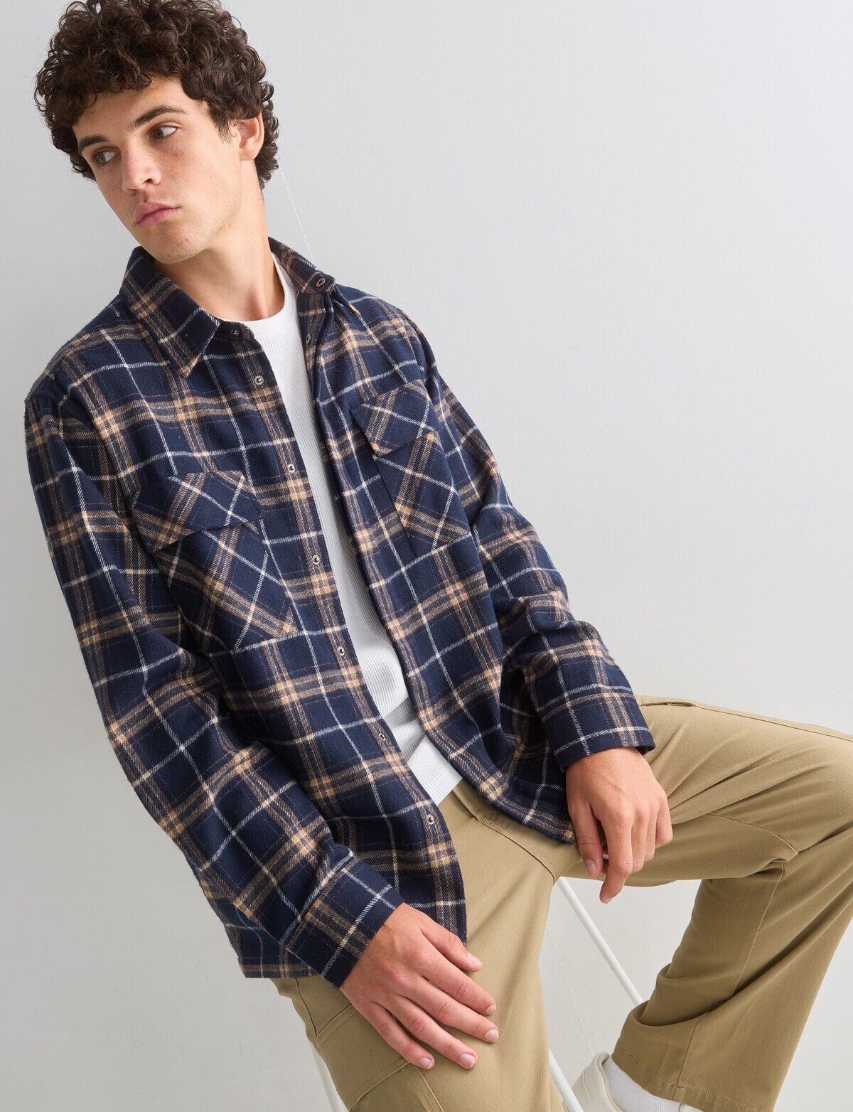 Tarnish Flannel Check Overshirt, Navy - Mens Clearance
