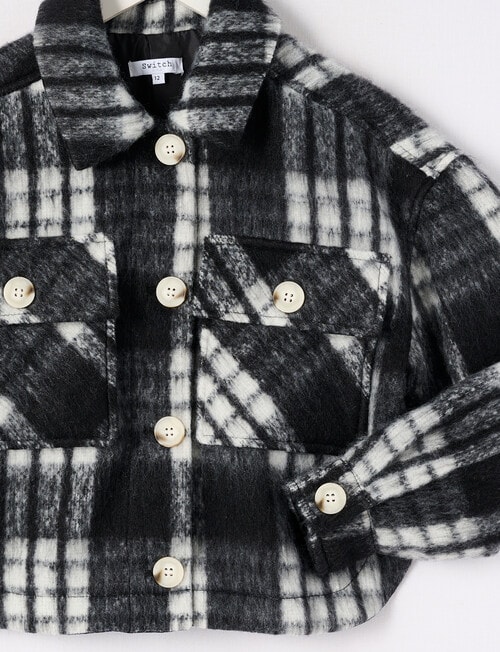 Switch Check Boxy Shacket, Black - Hoodies & Jackets