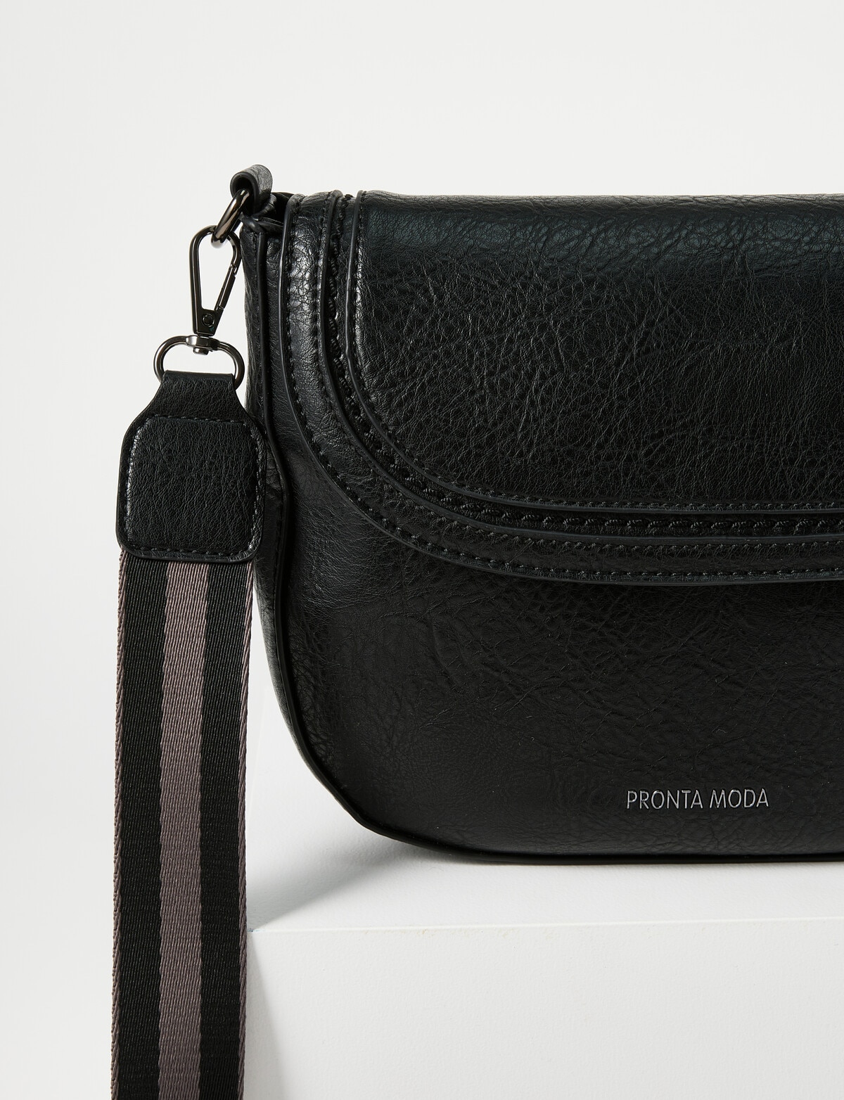 Pronta Moda Rounded Crossbody Bag, Black - Handbags