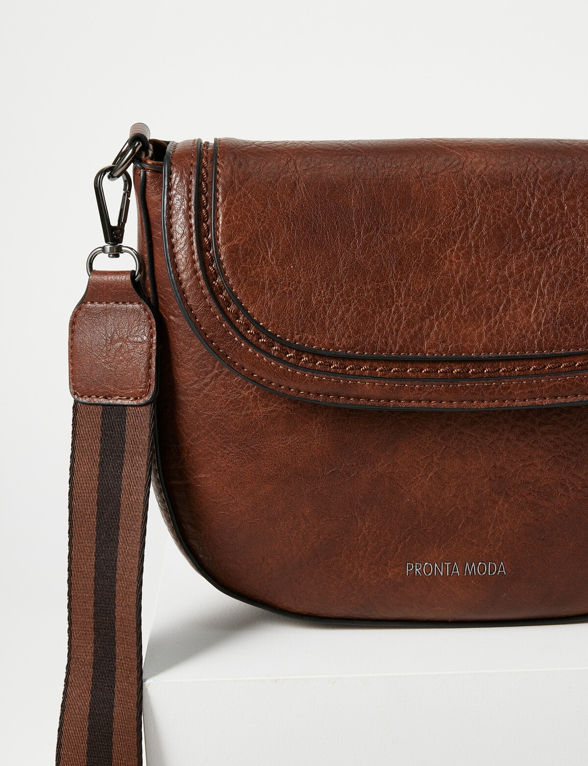 Pronta Moda Rounded Crossbody Bag, Brown - Handbags