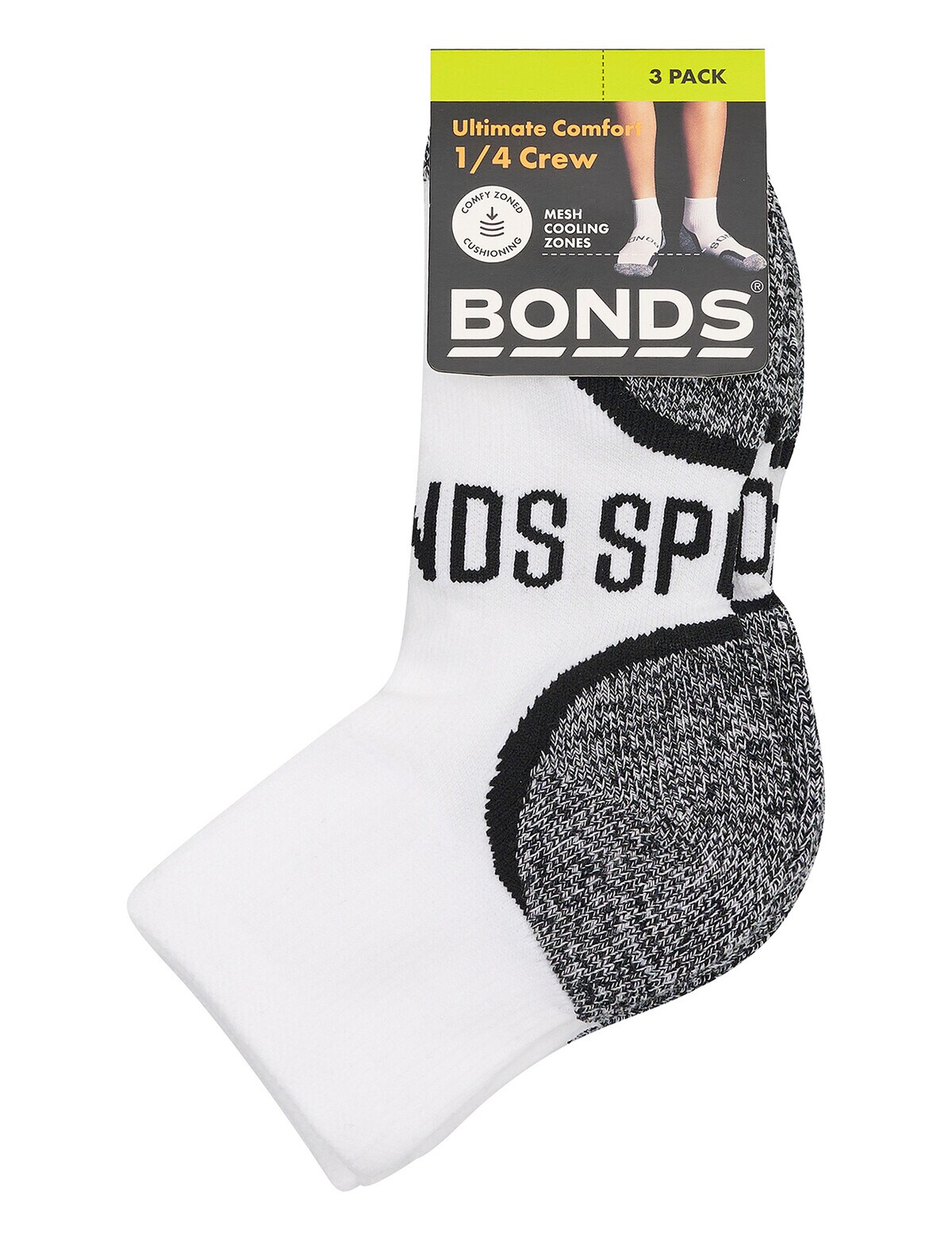 Bonds Ultimate Comfort Quarter Crew Sock, 3-Pack, White, 2-10 ...
