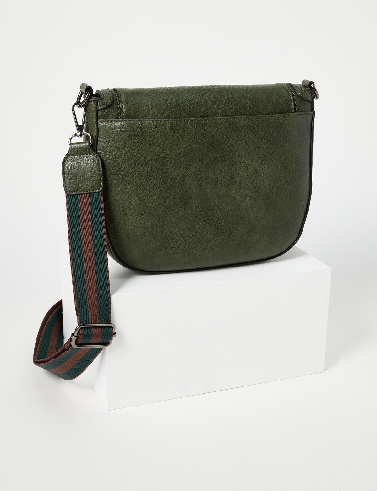 Pronta Moda Rounded Crossbody Bag, Olive - Handbags