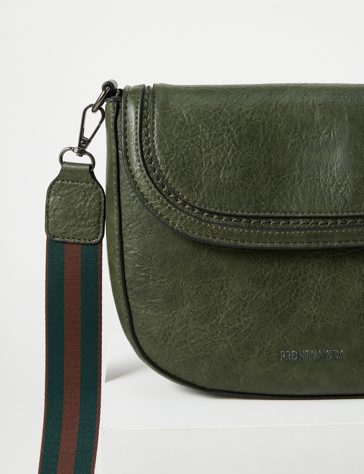 Pronta Moda Rounded Crossbody Bag, Olive - Handbags