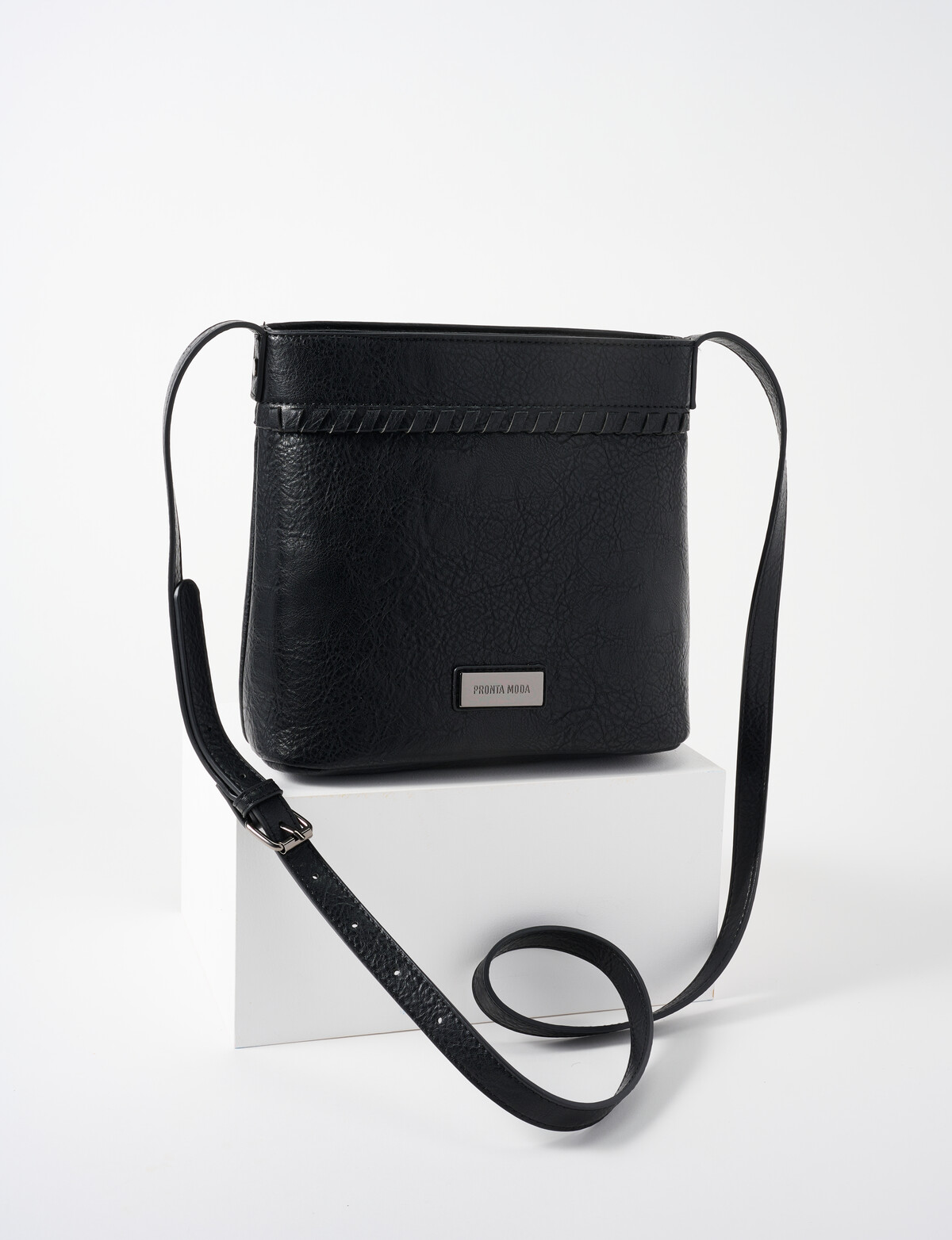 Pronta Moda Braid Trim Crossbody Bag, Black - Handbags