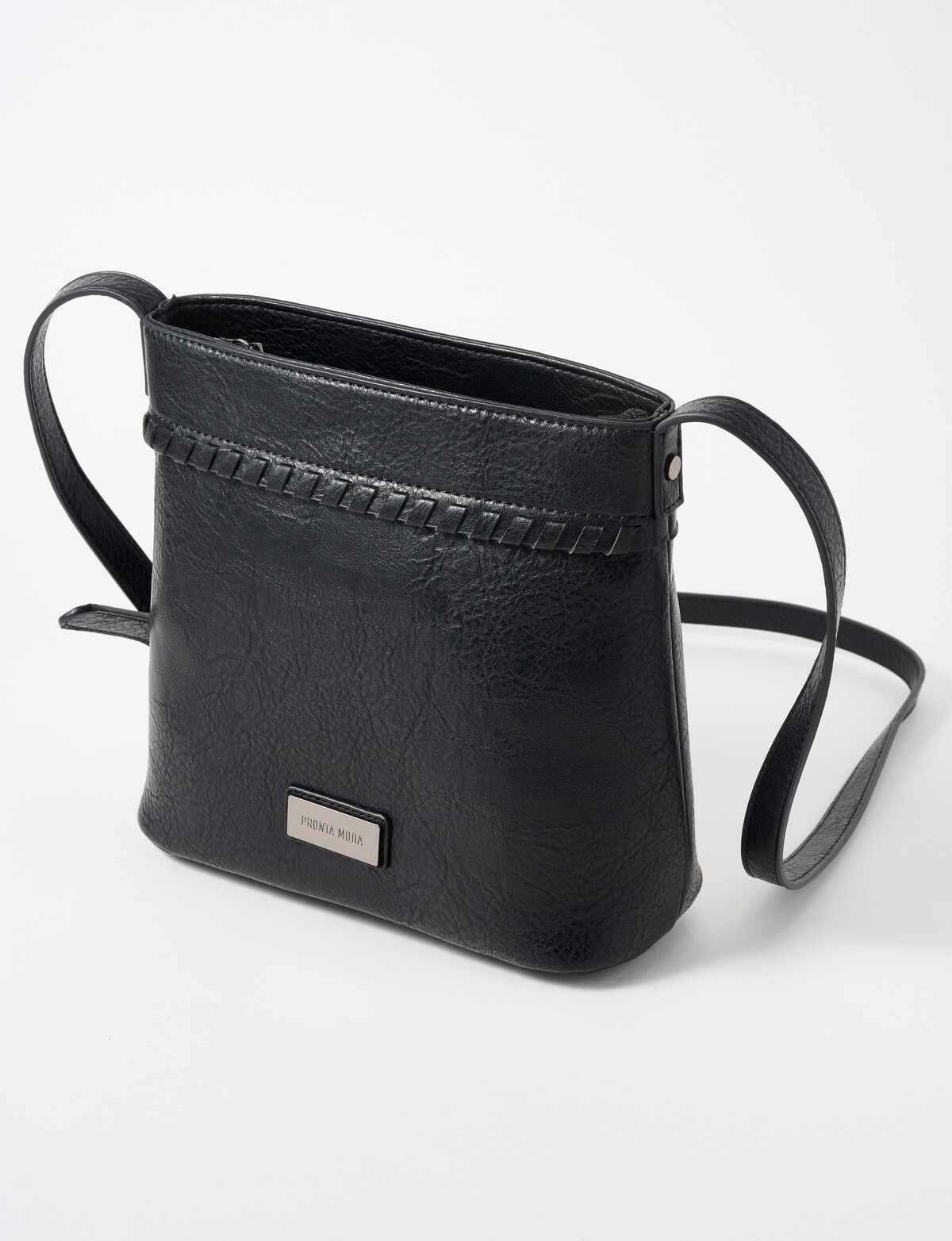 Pronta Moda Braid Trim Crossbody Bag, Black - Handbags