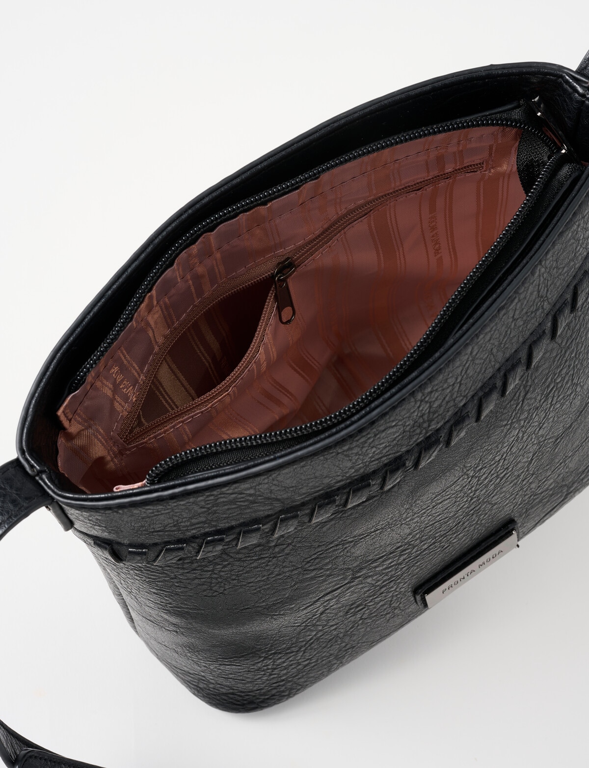 Pronta Moda Braid Trim Crossbody Bag, Black - Handbags