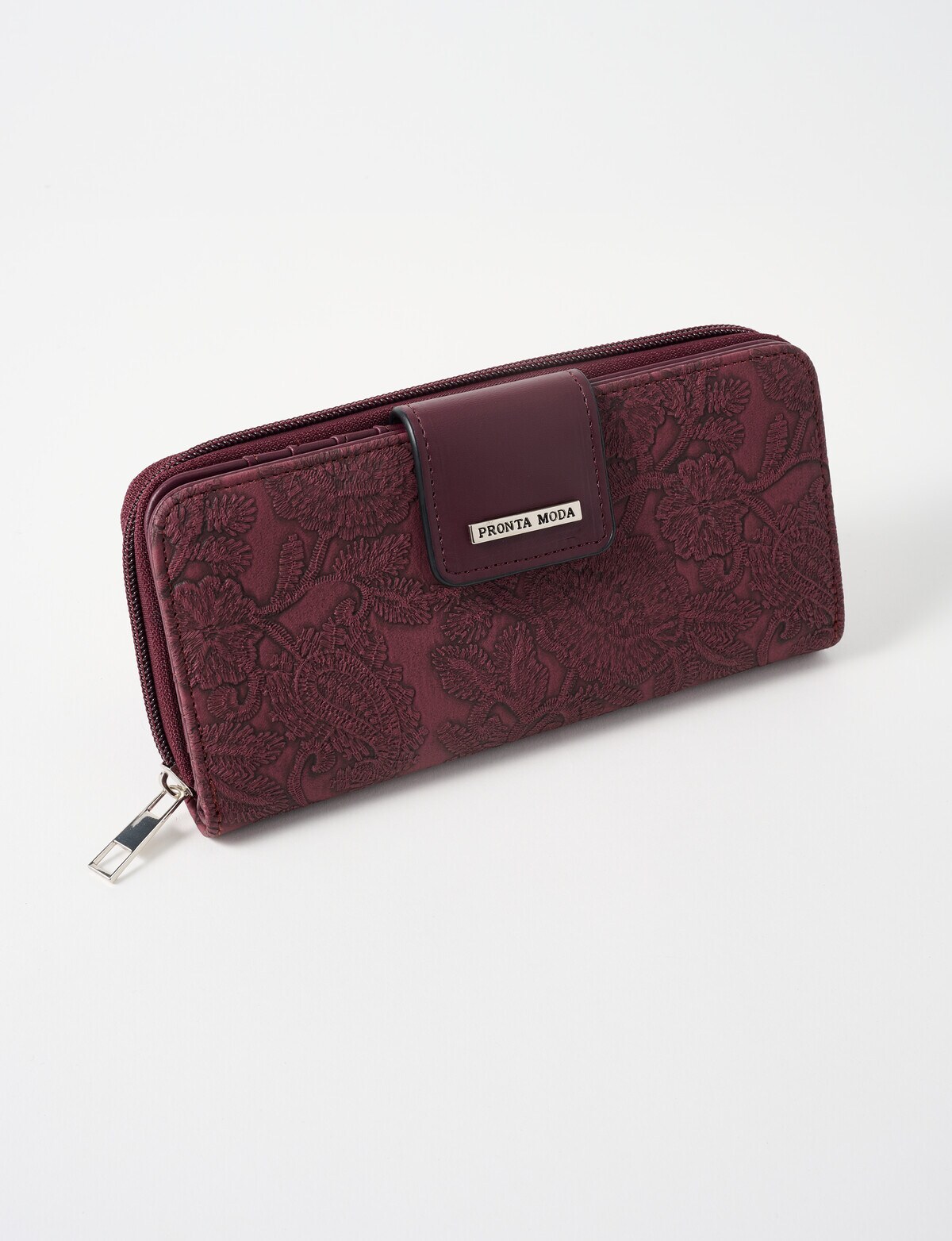 Pronta Moda Lace Embossed Tab Full Wallet, Merlot - Wallets