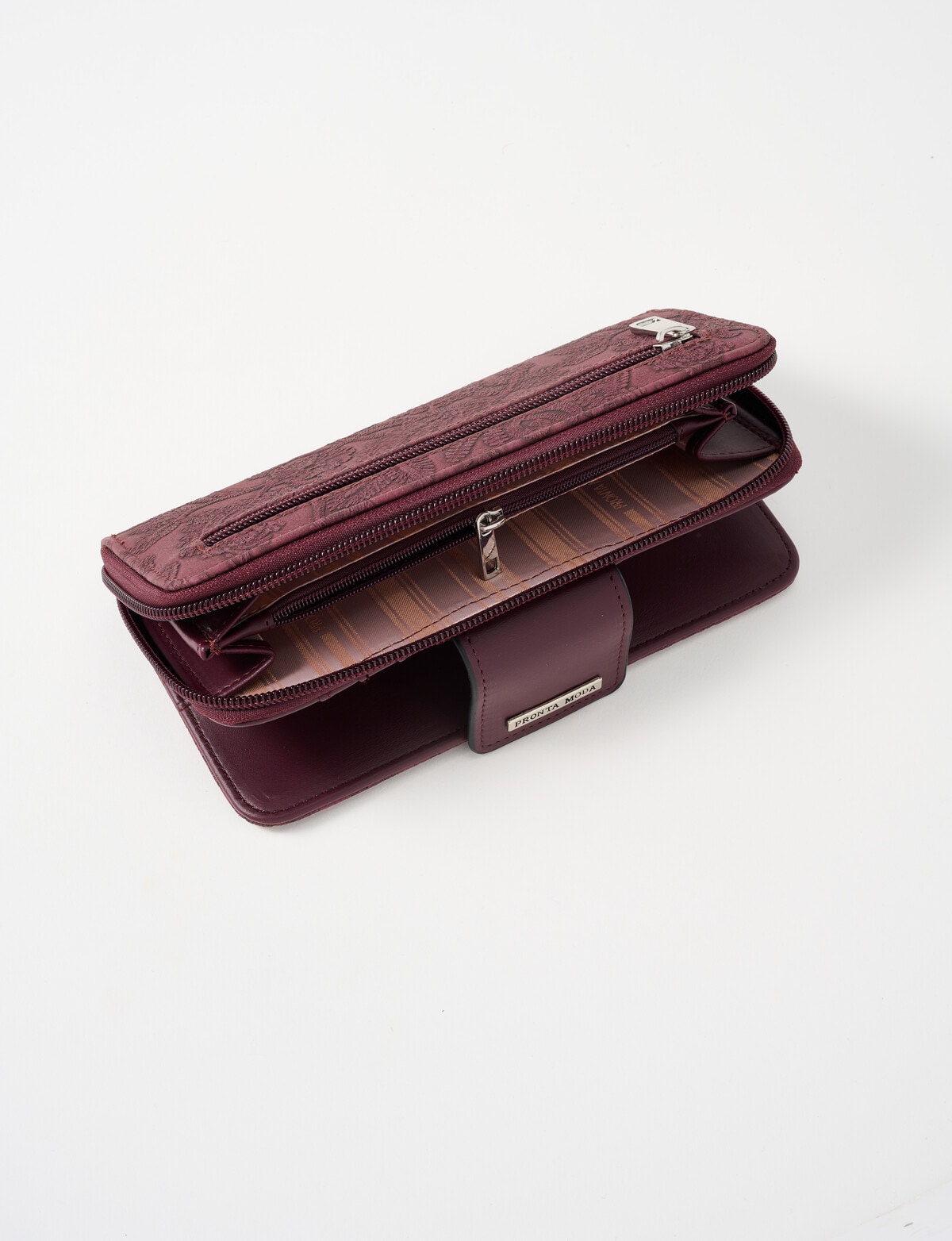 Pronta Moda Lace Embossed Tab Full Wallet, Merlot - Wallets