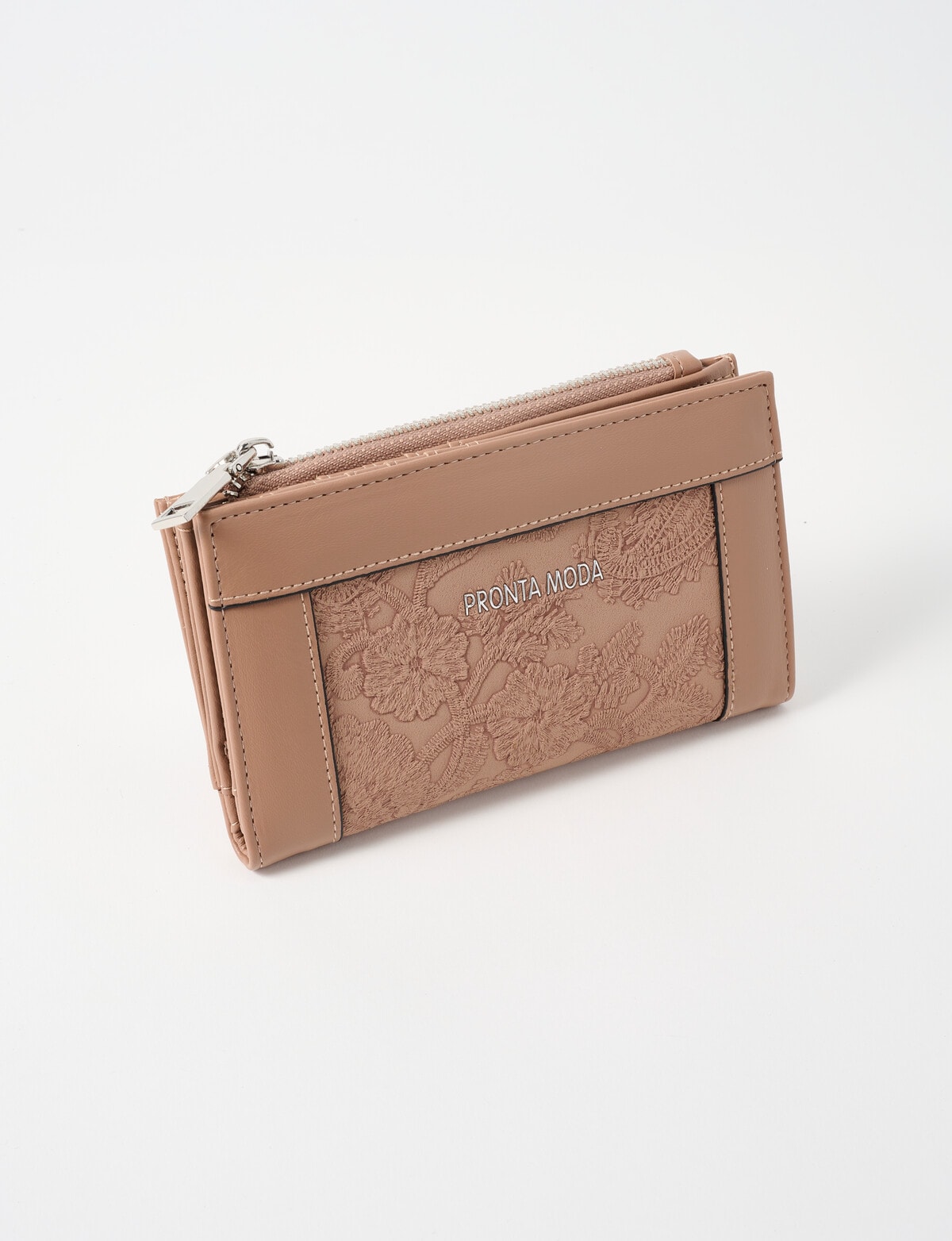 Pronta Moda Lace Embossed 3/4 Wallet, Champagne - Wallets